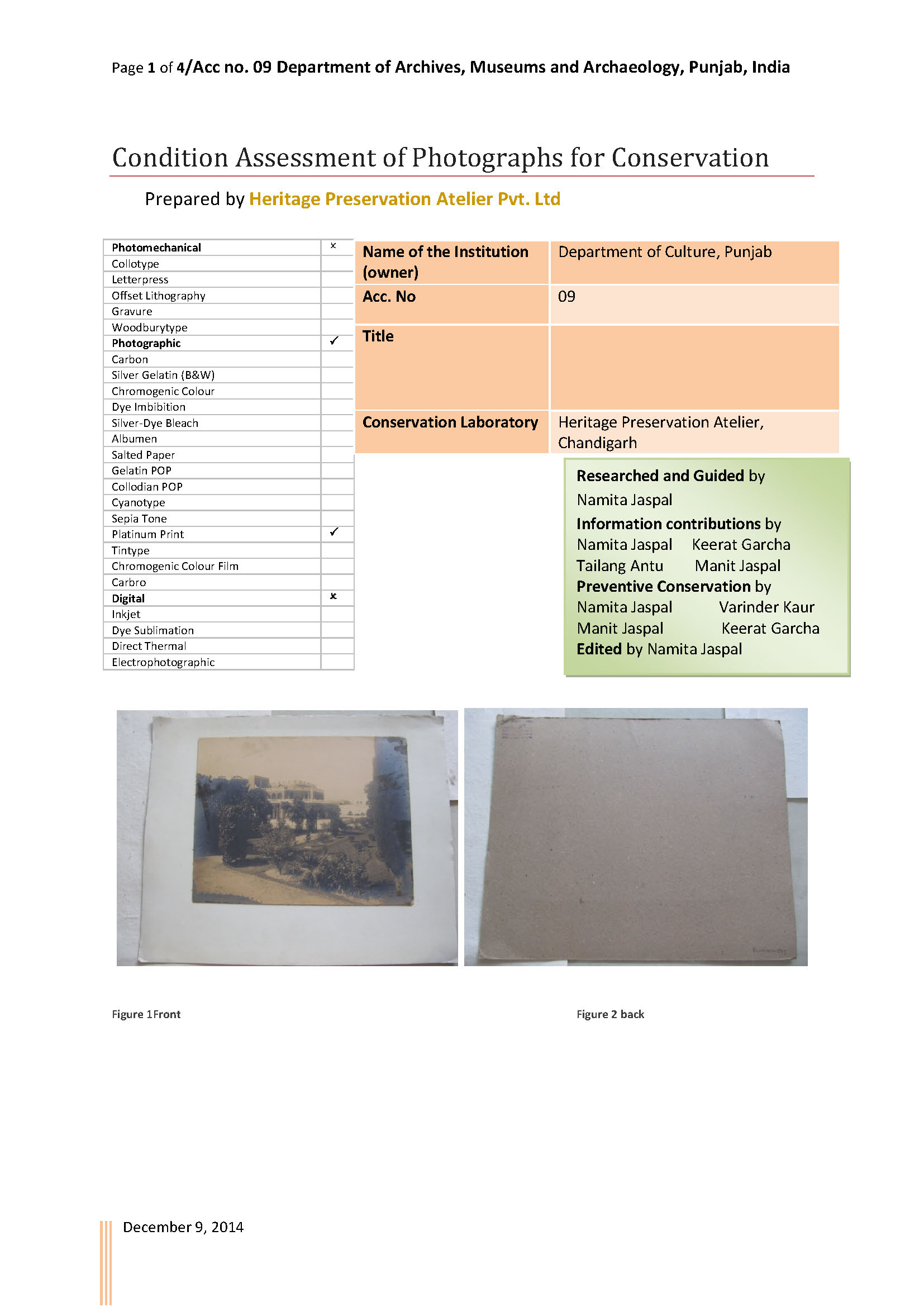 Types of Records we keep of Conservation Projects – Heritage ...